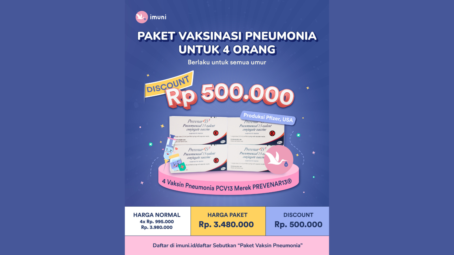 Paket Vaksinasi Imunisasi Pneumonia PCV imuni Anak Dewasa